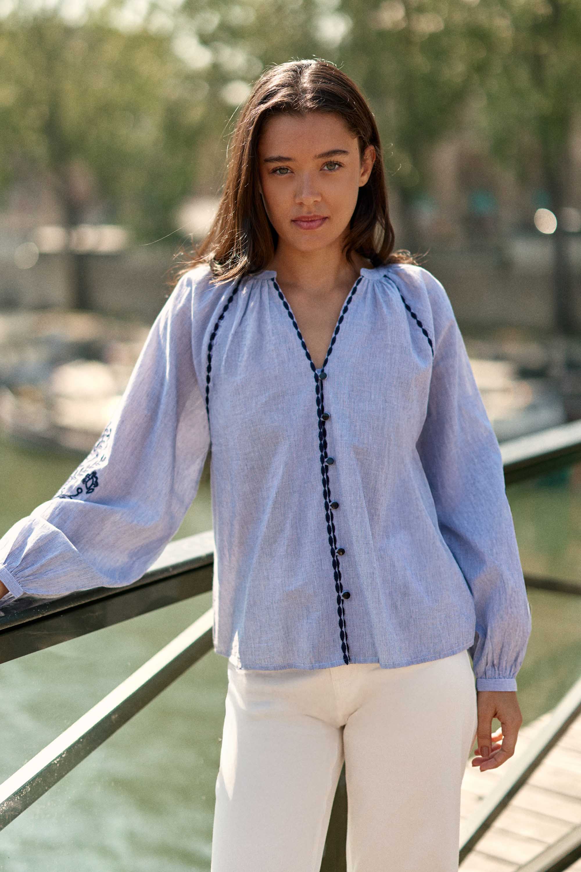 Loose-fitting women's blouse in blue stripes - Blena | LA PETITE ÉTOILE Paris