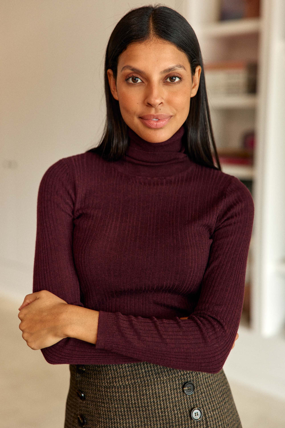 Pull bordeaux col roulé en maille – Melena | LA PETITE ÉTOILE Paris