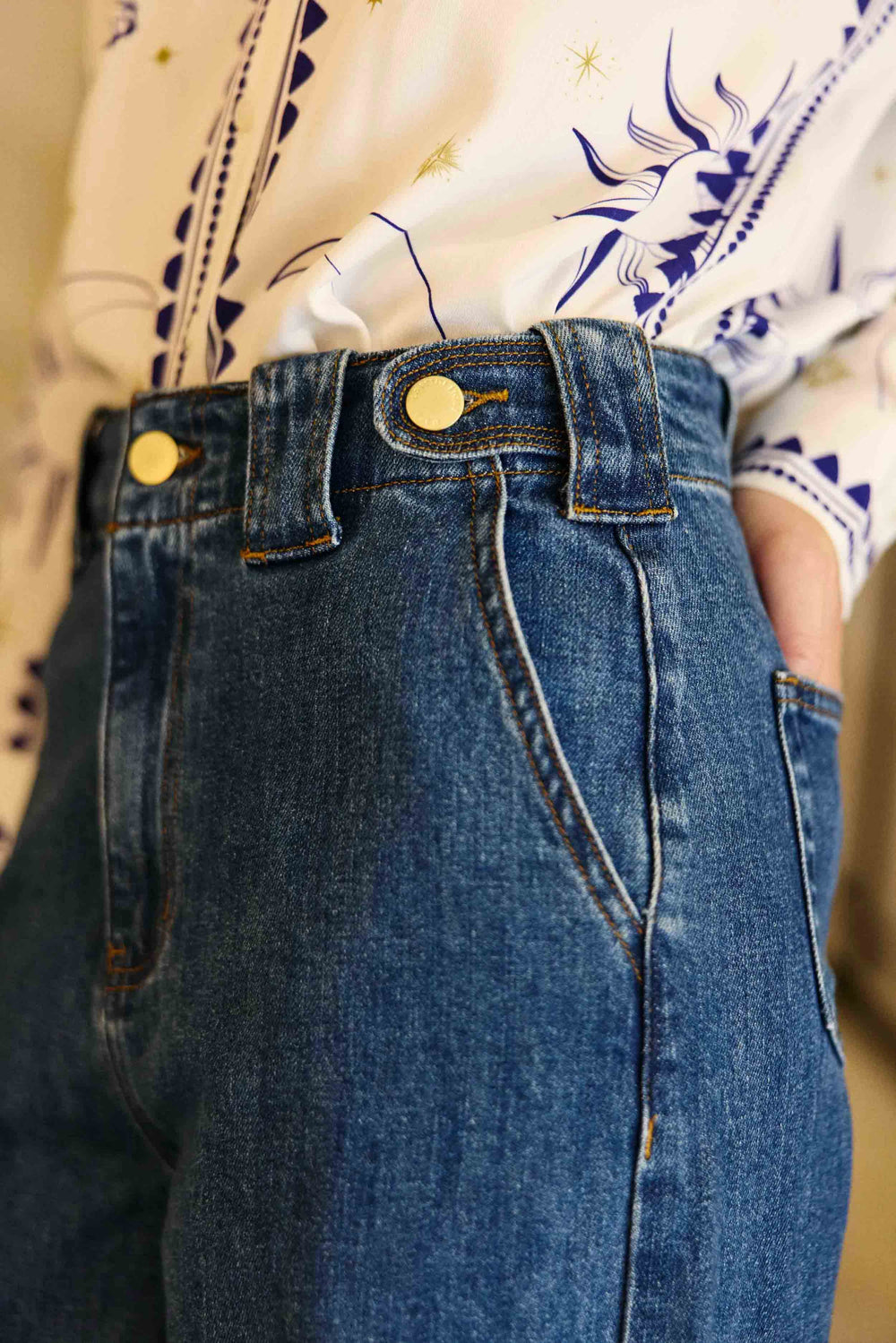 Jean large taille haute en denim jacquard - Paxton | LA PETITE ÉTOILE Paris