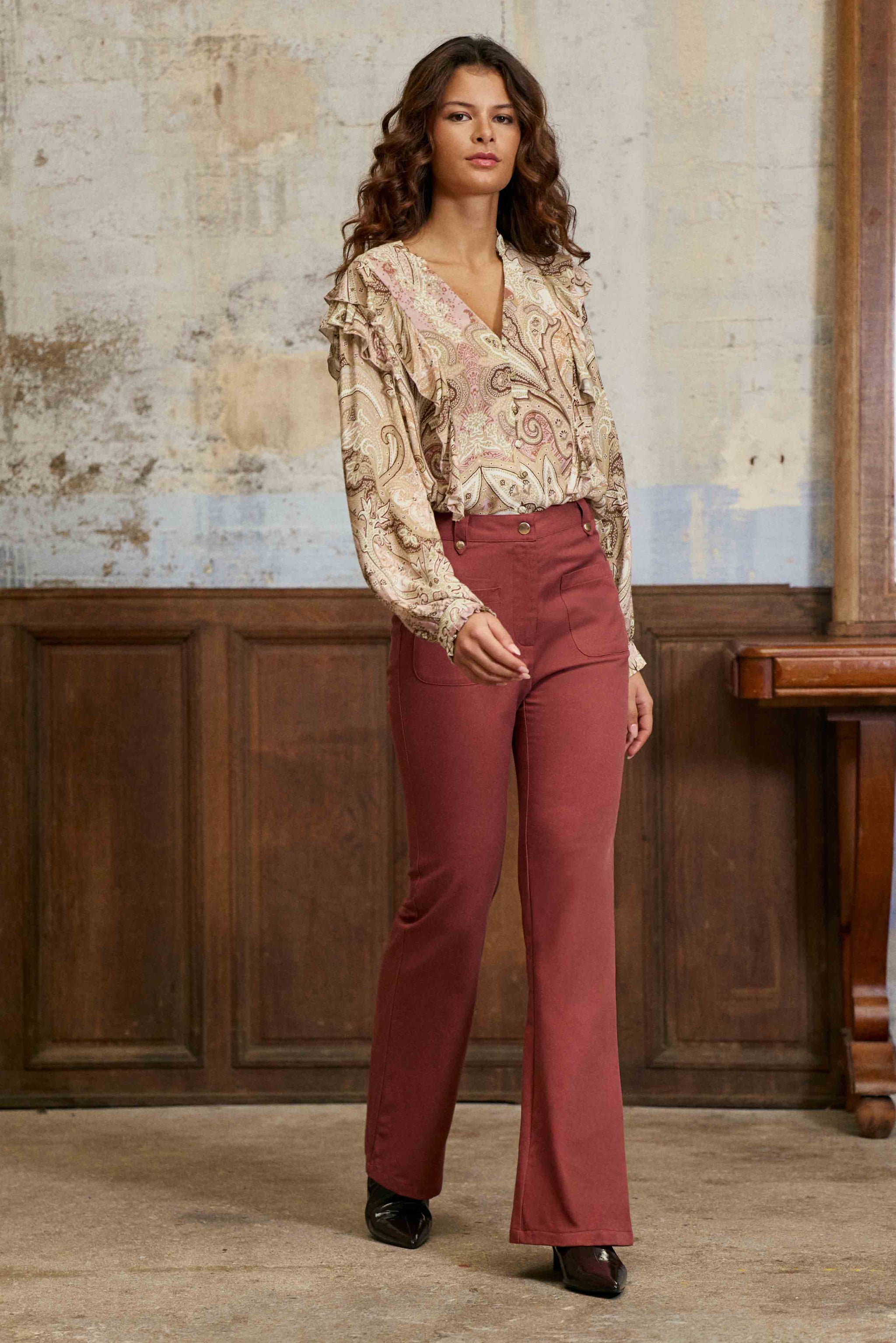 Terracotta flared trousers – Phina | LA PETITE ÉTOILE Paris