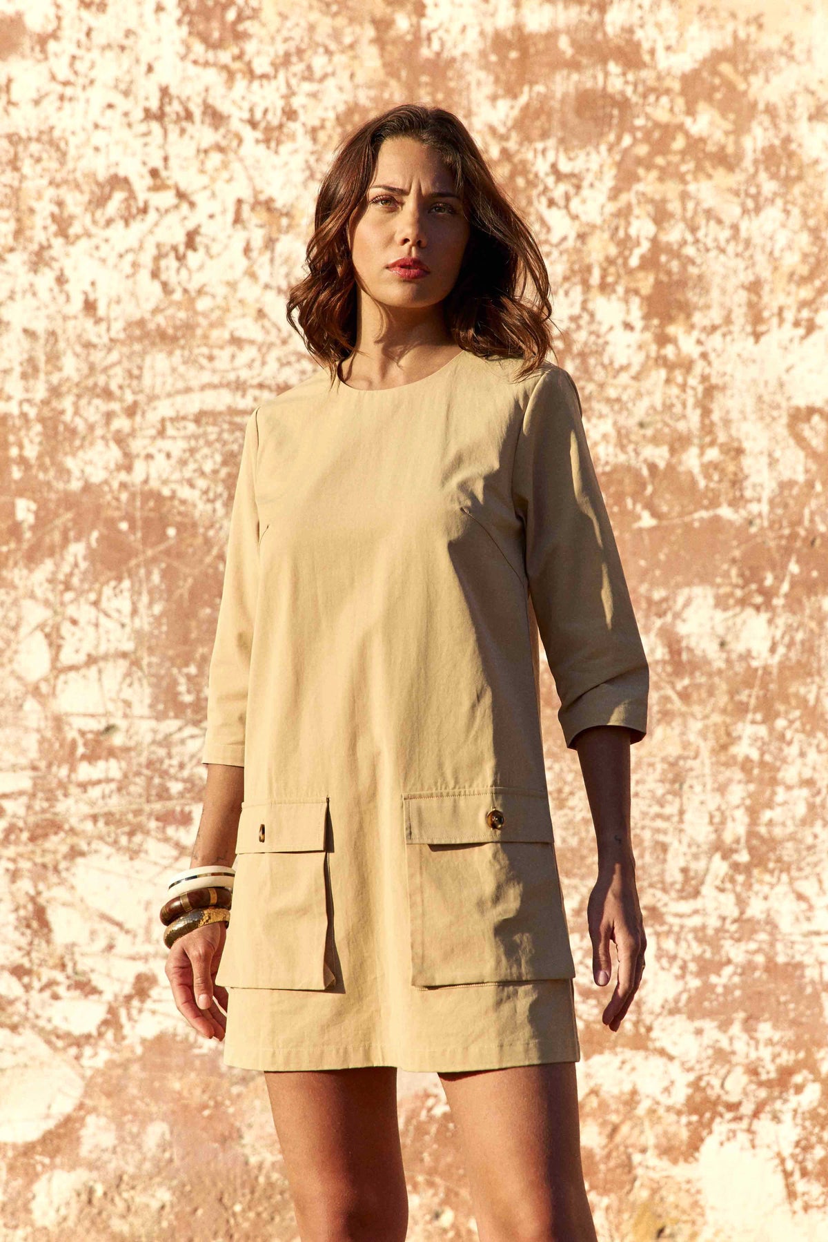 Robe trapèze courte camel femme - Romea | LA PETITE ÉTOILE Paris